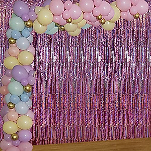 Pink Backdrop Glitter Curtains, Pink Birthday Party Decorations Pink Streamer Backdrop Pink Tinsel Foil Fringe Curtains for Girl Birthday Unicorn Bachelorette Baby Shower Party Decorations (3 Pack)