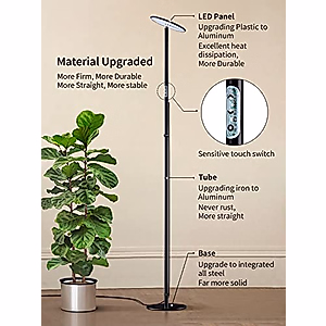 chiphy Floor Lamp, All Metal Standing Lamp, 40W/2600LM Dimmable Grow Light, Eye Protection Natural Sunlight, 69" Heights Adjustable Tall Lamp for Living Room,Bedroom,Reading,Piano,Sofa
