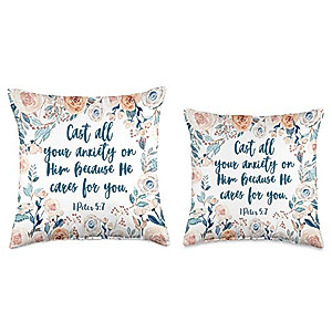 Christian Bible Verse Gifts 1 Peter 5:7 Gift for Christian Bible Verse Throw Pillow, 16x16, Multicolor