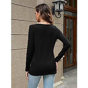 Micticsi Women Long Sleeve Tops V Neck T Shirts for Women Fall Tops Long Sleeve Tee Shirts Fitted Black