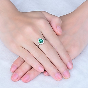 Lanmi 14K White Gold Natural Green Emerald Rings Brilliant Diamond Engagement Wedding for Women Promotion