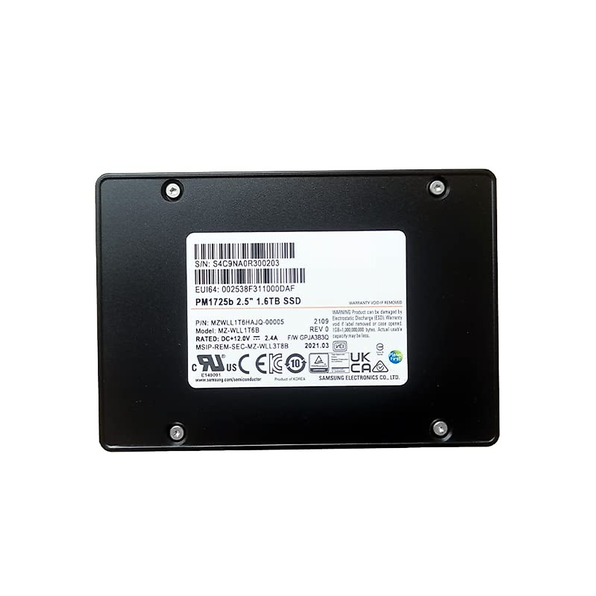 1.6TB PM1725b U.2 Nvme 2.5" PCIe Gen3 x4 PCI Express 3 DWPD Enterprise Solid State Drive for Dell HP Lenovo Supermicro Server