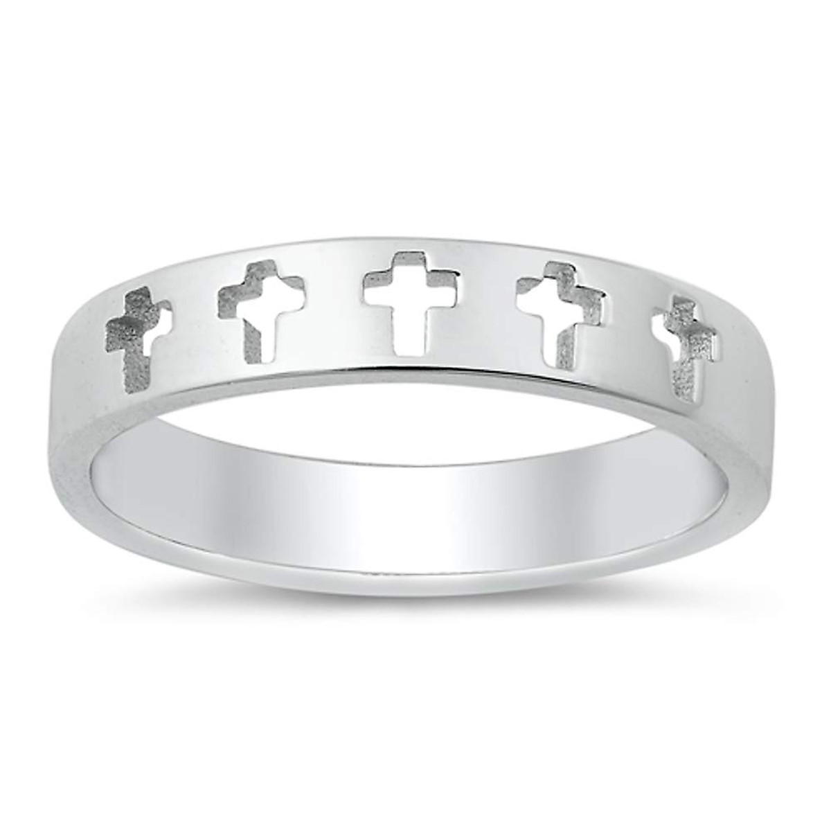 Unique Cutout Christian Cross Jesus Ring New .925 Sterling Silver Band Size 9