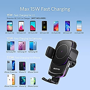 Wireless Car Charger, BESTEK 15W Fast Charging Wireless Car Charger Mount, Auto Clamping Car Wireless Charger, Air Vent Phone Holder Compatible with iPhone 13/12/11/XS/X/8 Series, Samsung S20/S10 etc