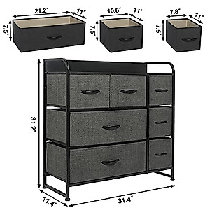 TYFG Dresser with 7 Drawers, Fabric Storage Tower for Bedroom, Hallway, Entryway, Closets, Unit Fabric Drawer Organizer, with Sturdy Steel Frame, Wood Top, Easy Pull Handle, Charcoal / Black