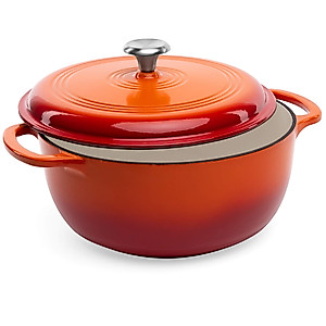 Best Choice Products 6qt Ceramic Non-Stick Heavy-Duty Cast Iron Dutch Oven w/Enamel Coating, Side Handles for Baking, Roasting, Braising, Gas, Electric, Induction, Oven Compatible, Orange