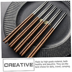 COLLBATH 5 Pairs Non Reusable Stainless Steel Chopsticks Lightweight Dishwasher Chopsticks for Everyday Use