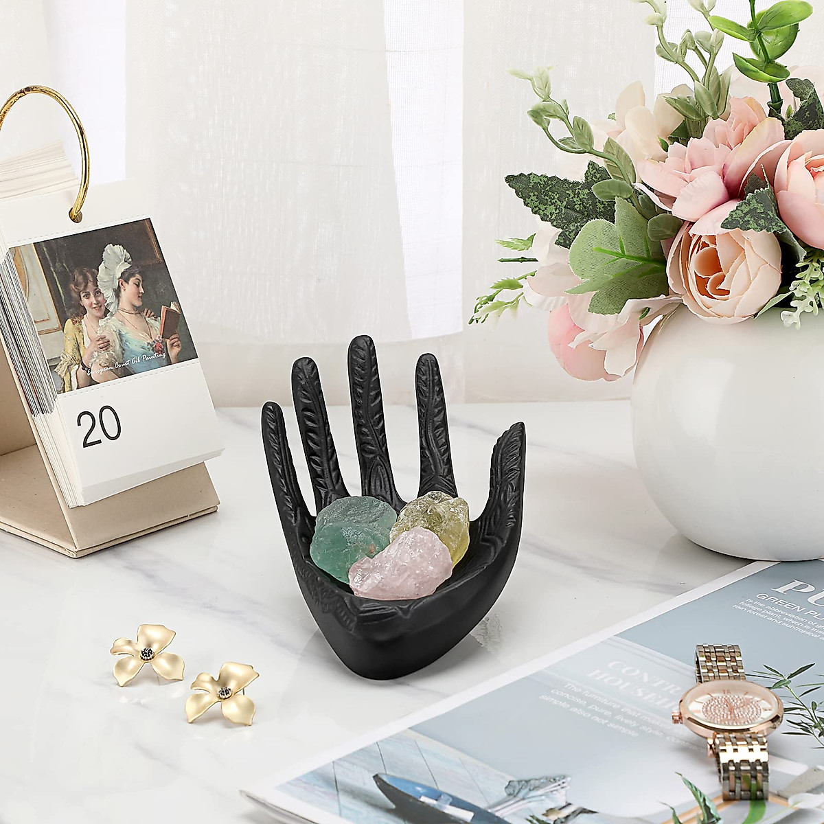 ELLDOO Buddha Hand Jewelry Tray Rings Holder Jewelry Display Hand jewelry Holder Trinket Dish Storage Decoration, Black