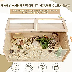 COZIWOW Wooden Hamster Cage, Animal Cabinet for Dwarf Syrian Hamsters Degus, Hamster Habitat with Openable Top and Large Acrylic Sheets, Small Animal Cage for DIY, Wood Color