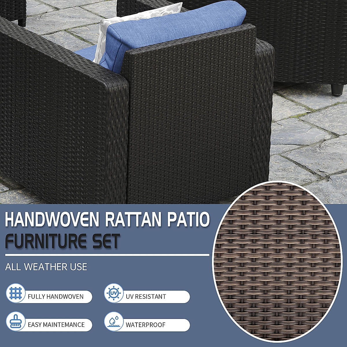 Trenlogne 2 Pieces Wicker Patio Furniture Set Outdoor Conversation Set PE Rattan for Garden Lawn Backyard Porch