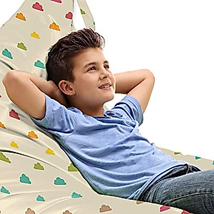 Ambesonne Colorful Lounger Chair Bag, Weather View Childish Repetitive Clouds Images Skyscape on Beige Background, High Capacity Storage with Handle Container, Lounger Size, Multicolor