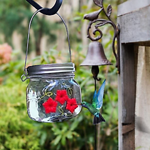 2Pack Mason Jar Hummingbird Feeder with Flower Feeding Ports for Outdoor Hanging Yard Garden Decoration Clear Reservoir Design, Portable 475ml,