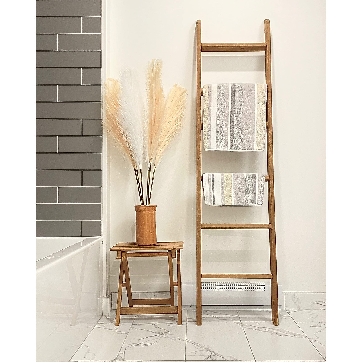 Stay Chic Artificial Faux Pampas Grass - 6 Stems 42 inch Length Fluffy Dry Tall Grass Pampas Plant, Silk Creamy Flower Bouquet for Home Kitchen Garden Party Photography Arrangement Vase Décor