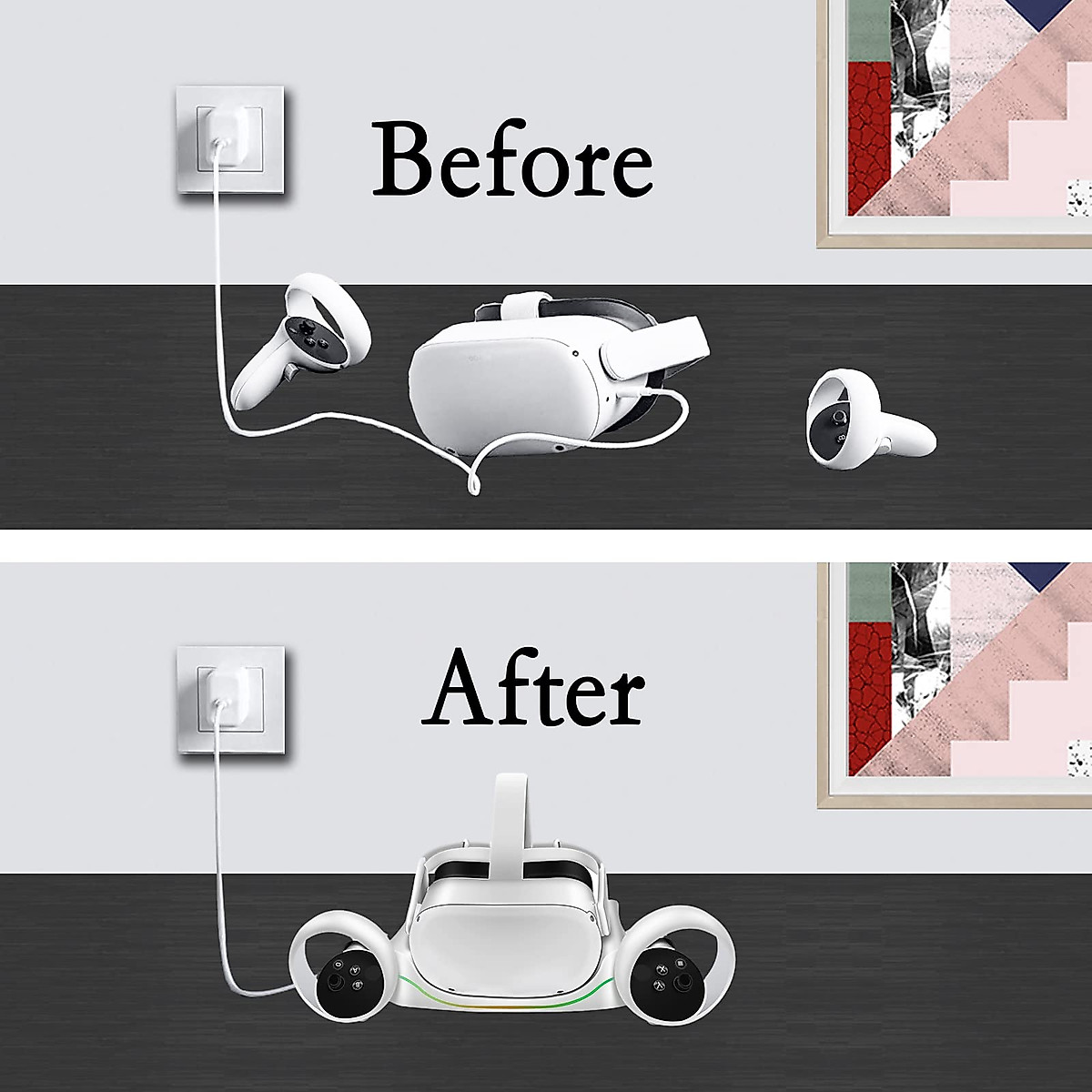 Megadream Charging Dock for Oculus Quest 2, Fast Charging Dock for Oculus Quest 2 VR Headset, Desk Mounted & Wall Mounted, Led Display, with 2 Holder for Touch Controller