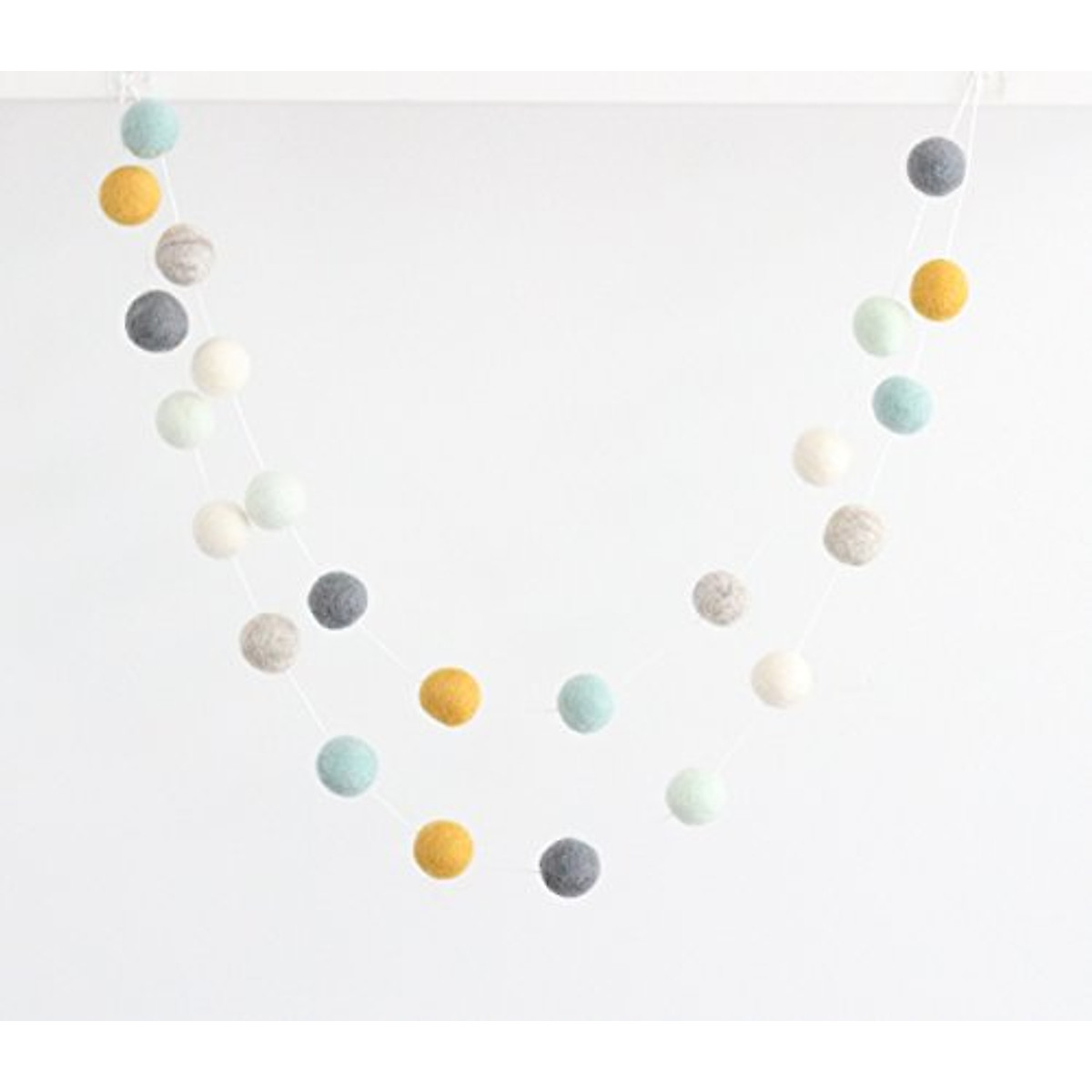 "Tranquil Mint" Adjustable Handmade Felt Ball Garland by Sheep Farm Felt- Mint Pom Pom Garland. 1 inch balls. 7 feet. 28 felt balls