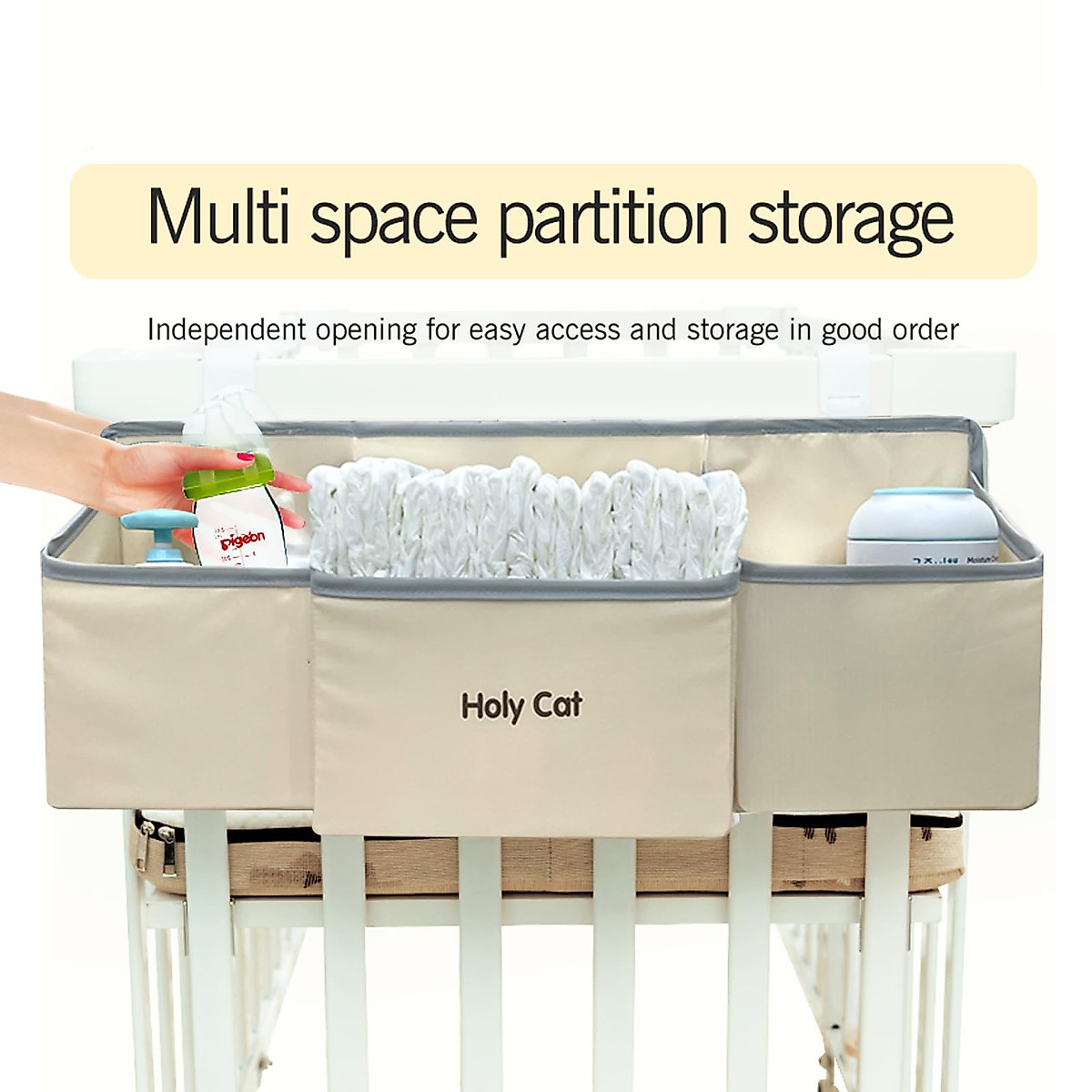 Holy Cat Hanging Baby Diaper Caddy Organizer with Paper Pocket for Changing Table Crib Playard Organization Nursery Organization Hanging Nursery-Apricot