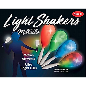 Pack of 2 Light Shakers LED Light Up Maracas - Choose From Multiple Modes: Solid Red, Green, and Blue; Plus COLOR CHANGE (Alternates Colors With Every Shake)