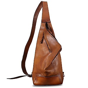Genuine Leather Sling Bag Crossbody Casual Hiking Daypack Vintage Handmade Shoulder Backpack Motorcycle Chest Bag (Brown)