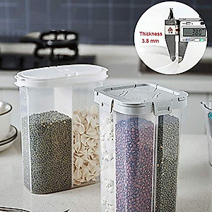 BIPEGE Airtight Cereal Storage Container, Clear 2.3L Airtight Kitchen Food Storage Container with Lids and Compartments for Grain, Sugar, Flour, Rice, Nuts, Snacks