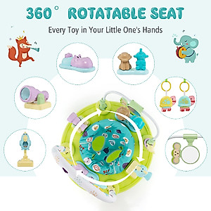 BABY JOY Baby Bouncer Activity Center, 3 in 1 Activity Center & Table | Infant Play Mat, Bouncing Activity Saucer w/Music, 3 Adjustable Height, 360° Seat, Exersaucer for Babies 0-24 Months (Green)