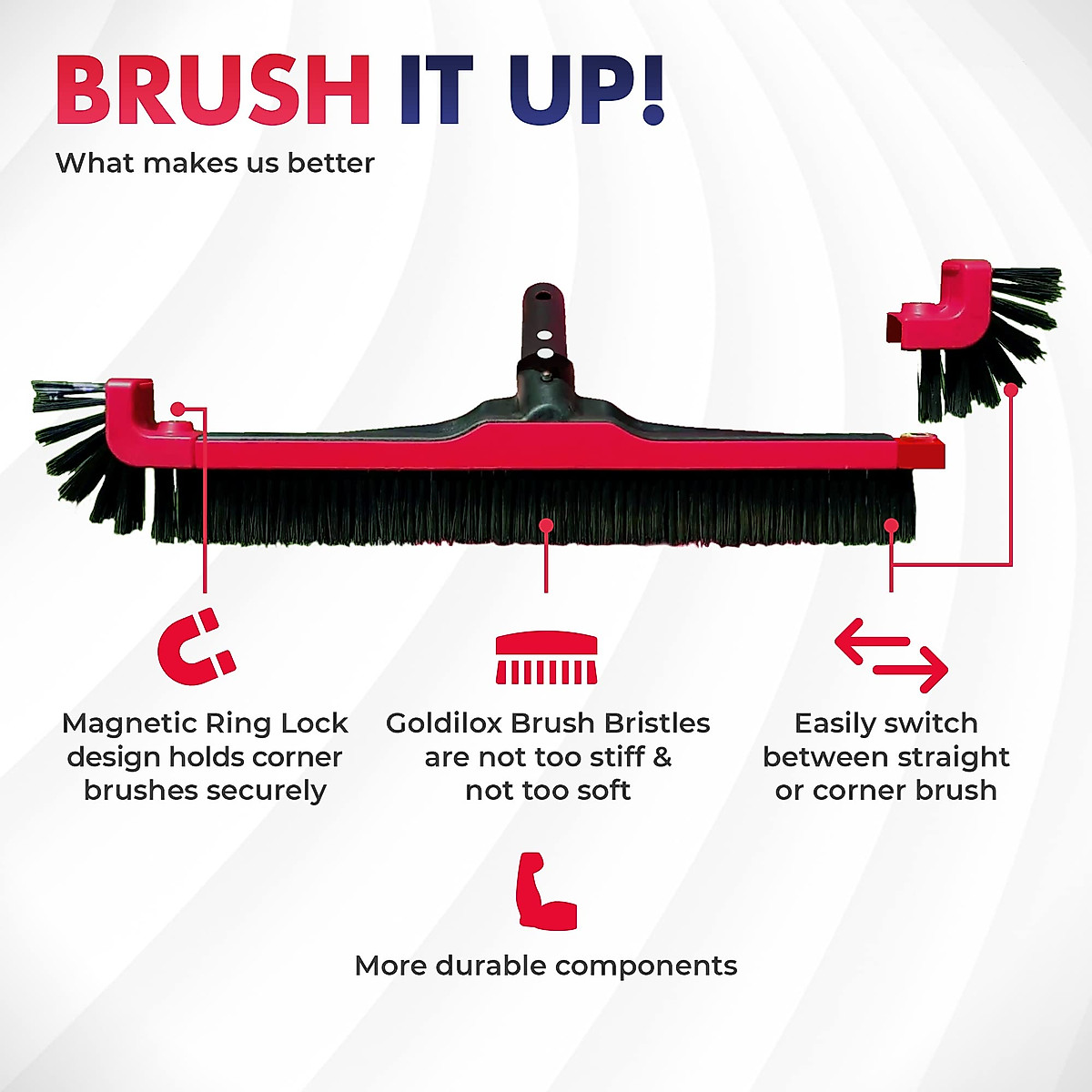 Pool Net with Brush Bundle - ProTuff 10X No Cost, No Hassle Replacements - 19.5" Deep Bag Fine Mesh Pool Net and Modular 22" Corner Cleaning Brush