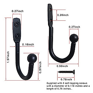 Wall Hooks Heavy Duty Coat Towel Key Robe Black Hanger Thickened Pure Metal with Screws Hole Installation Never Falling Hook (4 Small Black Hooks)