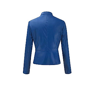 JMMSlmax Women's Full Long Sleeve Lightweight Crop Jacket Zip Motorcycle Short PU Leather Moto Biker Outwear Fitted Slim Coat