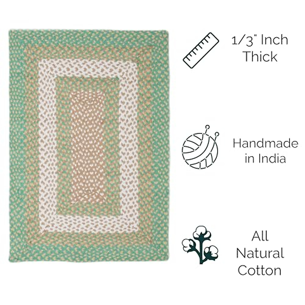 Super Area Rugs 2X3ft Farmhouse Braided Rug - Natural Cotton Braided Rug for Bathroom, Kitchen, Doorway - Primitive Country Braided Rug - Green/Cream/Ivory