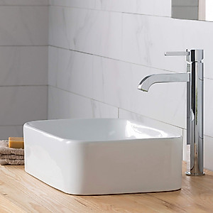 KRAUS 19-inch Rectangular White Porcelain Ceramic Bathroom Vessel Sink and Ramus Faucet Combo Set with Pop-Up Drain, Chrome C-KCV-122-1007CH