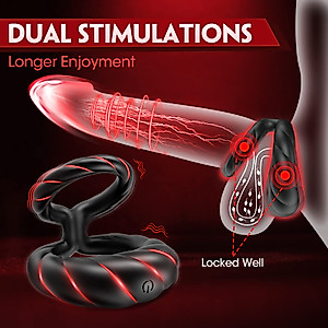 Vibrating Cock Ring Sex Toys for Men - Penis Ring Vibrator with 10 Vibrations, Adult Male Sex Toy for Longer Harder Stronger, Double Penis Vibrators Dildo, Couples Mens Male Adult Sex Toys & Games