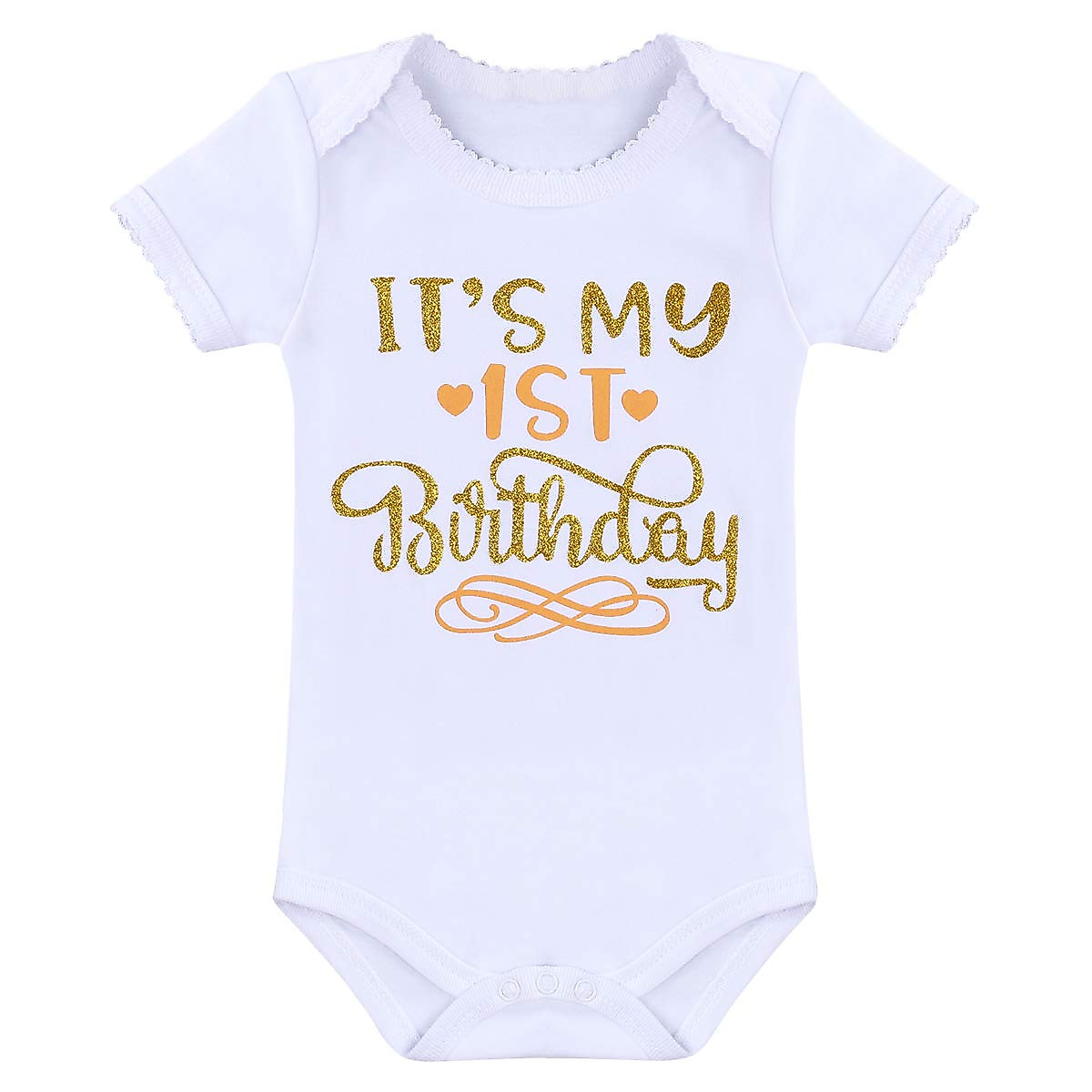 Baby Girls Half 1st 2nd Birthday Cake Smash Outfits One Year Princess Party Short Sleeve Romper Bodysuit + Tulle Tutu Skirt + Sequin Bowknot Headband + Stripes Leg Warmer Clothes Set 4PCS Yellow 1ST