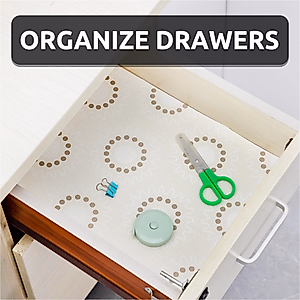 FIFTY FEET 12X120 Inch Shelf Liner for Kitchen Cabinets, PVC Drawer Liner for Dresser Non-Slip Bathroom, Non-Adhesive Cabinet Liner Washable (Beige Circle)(1 Roll)