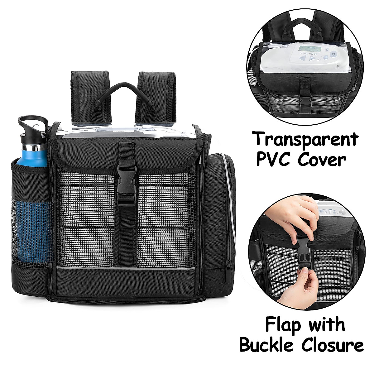CURMIO Portable Oxygen Concentrator Backpack Compatible with Inogen One, Oxygo, Caire Units, SimplyGo Mini, POC Travel Bag for Machine and Accessories, Black (Bag Only, Patent Design)