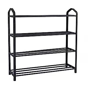 YSSOA 4-Tier Stackable Shoe Rack, 12-Pairs Sturdy Shoe Shelf Storage, Black Shoe Tower for Bedroom, Entryway, Hallway, and Closet