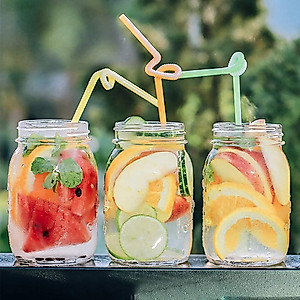 ALINK 200 PCS Flexible Plastic Drinking Straws, 10.2 Inches Extra Long Colorful Disposable Bendy Party Fancy Straws