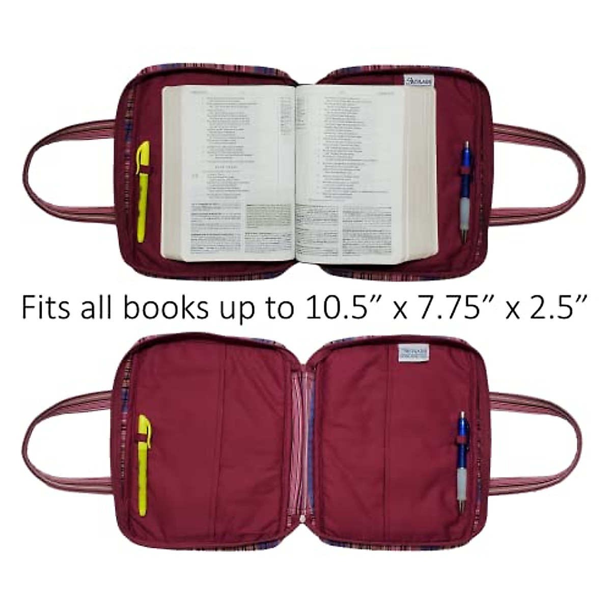 Shenaini Bible Covers for Men, Women – Ladies, Men’s Bible Cases in Medium, Large, Extra Large Sizes - Chic Bible Covers with Pockets, Handles & Zipper (Wild Plum, Extra Large)