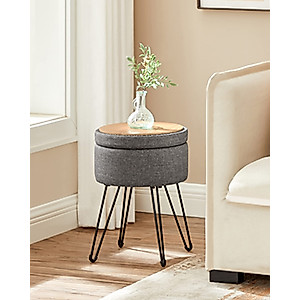 SONGMICS Vanity Stool Chair, Small Ottoman Stool with Storage, Vanity Chair, 12.2 Dia. x 16.9 Inches, 4 Metal Legs, for Makeup Room, for Living Room, Bedroom, Dark Gray ULOM002G01