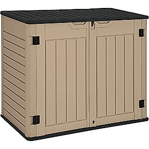 YITAHOME Outdoor Horizontal Storage Sheds w/o Shelf, Weather Resistant Resin Tool Shed, Multi-Opening Door for Easy Storage of Bike, Trash Cans, Garden Tools, 35 cu ft, Waterproof, Lockable (Brown)