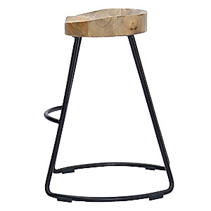The Urban Port Wooden Saddle Seat Barstool with Tubular Metal Base, Small, 24-Inch