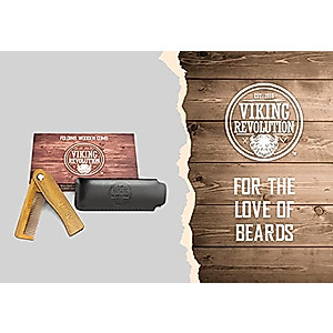 Folding Beard Comb w/Carrying Pouch for Men - All Natural Wooden Beard Comb w/Gift Box - Green Sandalwood Comb for Grooming & Combing Hair, Beards and Mustaches by Viking Revolution