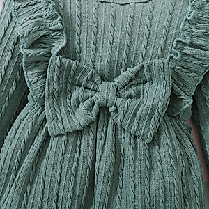 Happy Town Baby Girl Romper Infant Fall Winter Clothes Ruffle Sweater Long Sleeve Bodysuit Jumpsuit and Headband (Green, 0-3 Months)