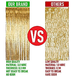 Dazzle Bright Backdrop Curtain, 3FT x 8FT Metallic Tinsel Foil Fringe Curtains Photo Booth Background for Baby Shower Party Birthday Wedding Engagement Bridal Shower (2, Champagne Gold)