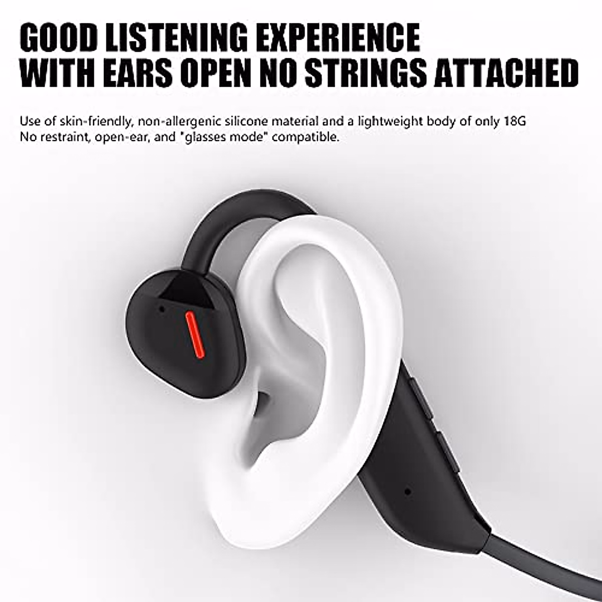 Open Ear Bone Conduction Headphones, Ougngrn Wireless Air Conduction Sport Earphones, Over-Ear Bluetooth 5.3 Lightweight Sweatproof Sports Headset for Running, Bicycling, Hiking,Work Out,Office(Black)