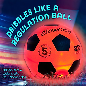 GlowCity Glow in The Dark Soccer Ball | Light Up Indoor/Outdoor Soccer Ball with 2 LED Lights | Pre-Installed Batteries | Fun Gift for Teens