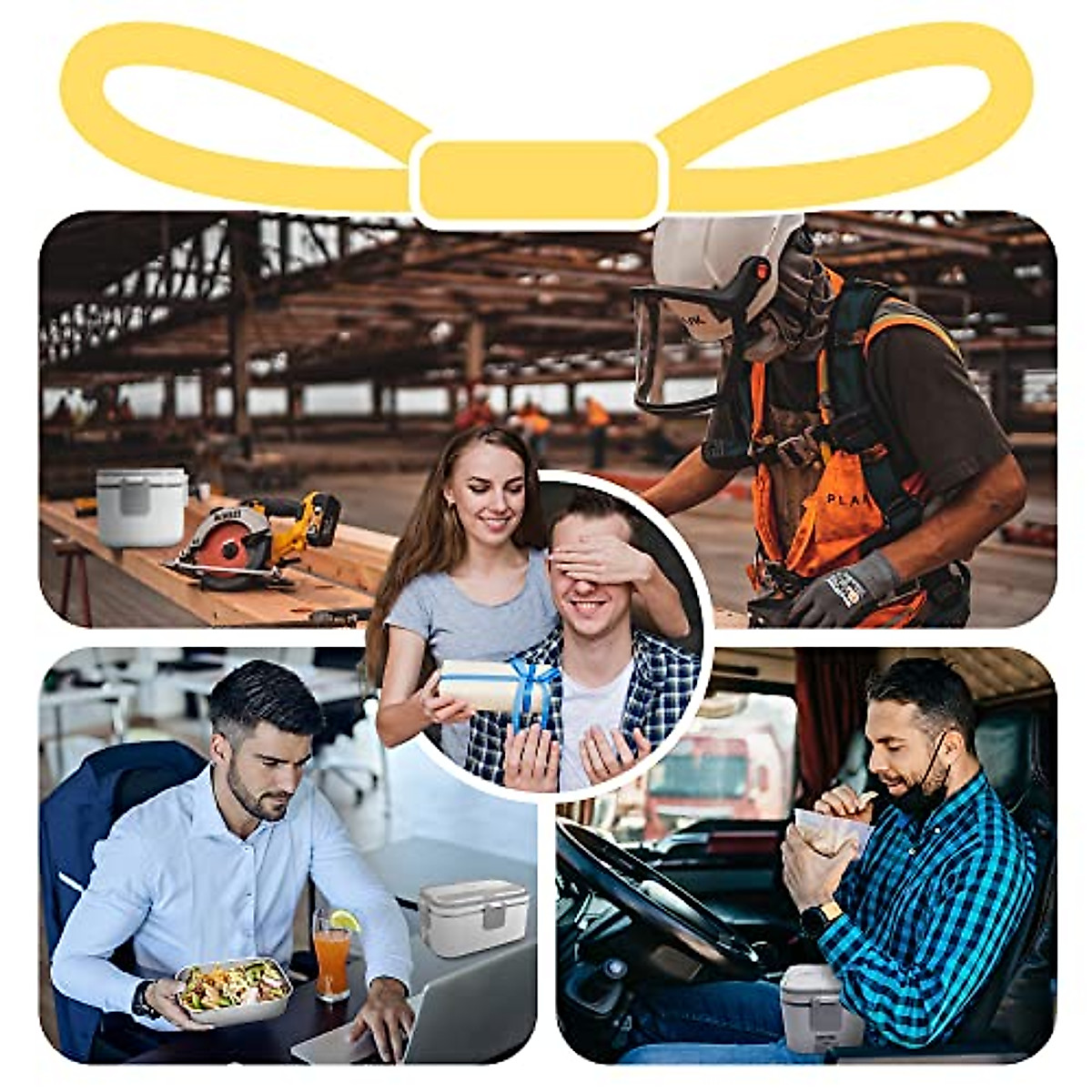 Ivyhouse Electric Lunch Box for Men and Women Food Heater 1.8L Large Capacity 3 in 1 12V/24V/110V Heated Lunch Boxes for Adults Warming Lunch Boxes for Work with Fork & Spoon & Lunch Bag Grey