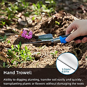 Sinoer Garden Tool Set, 3Piece Heavy Duty Cast-Aluminum Gardening Hand Tool Includes Hand Trowel, Transplant Trowel and Cultivator Hand Rake with Soft Rubberized Non-Slip Ergonomic Handle - Blue