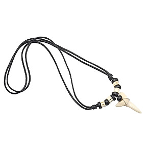 Swimmi Genuine Shark Tooth Necklace for Men, Mako Shark Tooth Necklace, Handmade Wooden Beads adjustable Cords Shark Tooth Necklace for Women Jewelry EA200