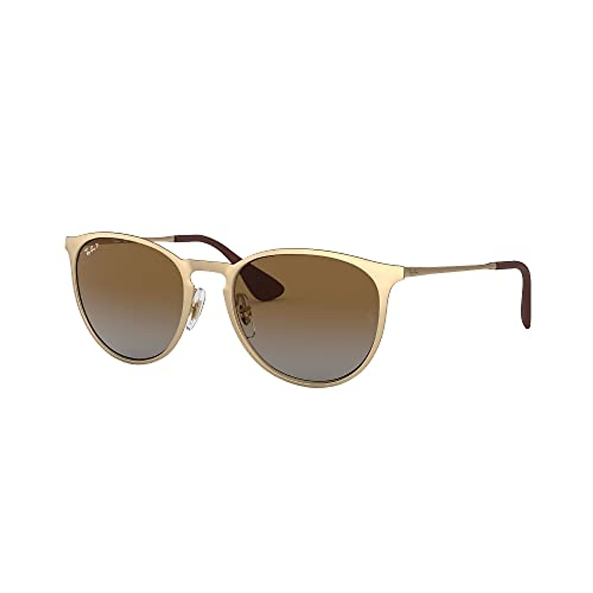 Ray-Ban RB3539 Erika Metal Round Sunglasses, Matte Gold/Polarized Grey Gradient Brown, 54 mm
