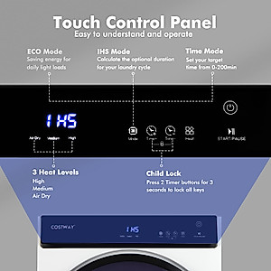 LDAILY 8.8 LBS Compact Dryer, 1400W Electric Clothes Dryer with 3 Heating Options, ECO & IHS Mode, Compact Laundry Dryer with Stainless Steel Tub, Multi-layer Filtration for Home, Apartment, Dorms, White