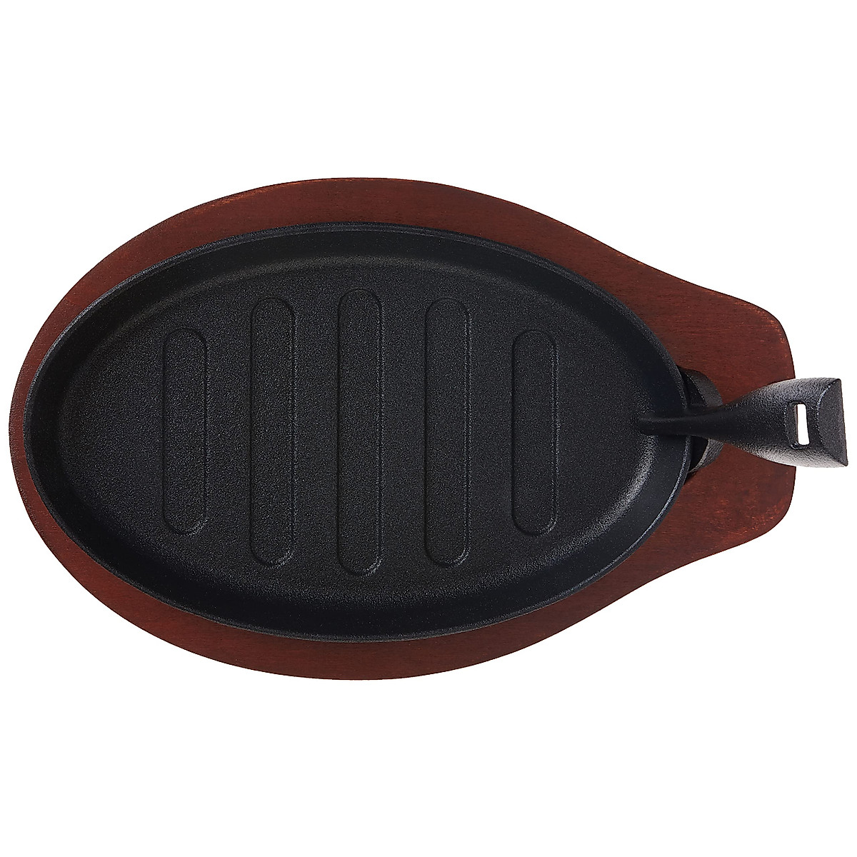 Winco ISP-3 Cast Iron Steak Platter with Wood Underline and Gripper,Black,Medium